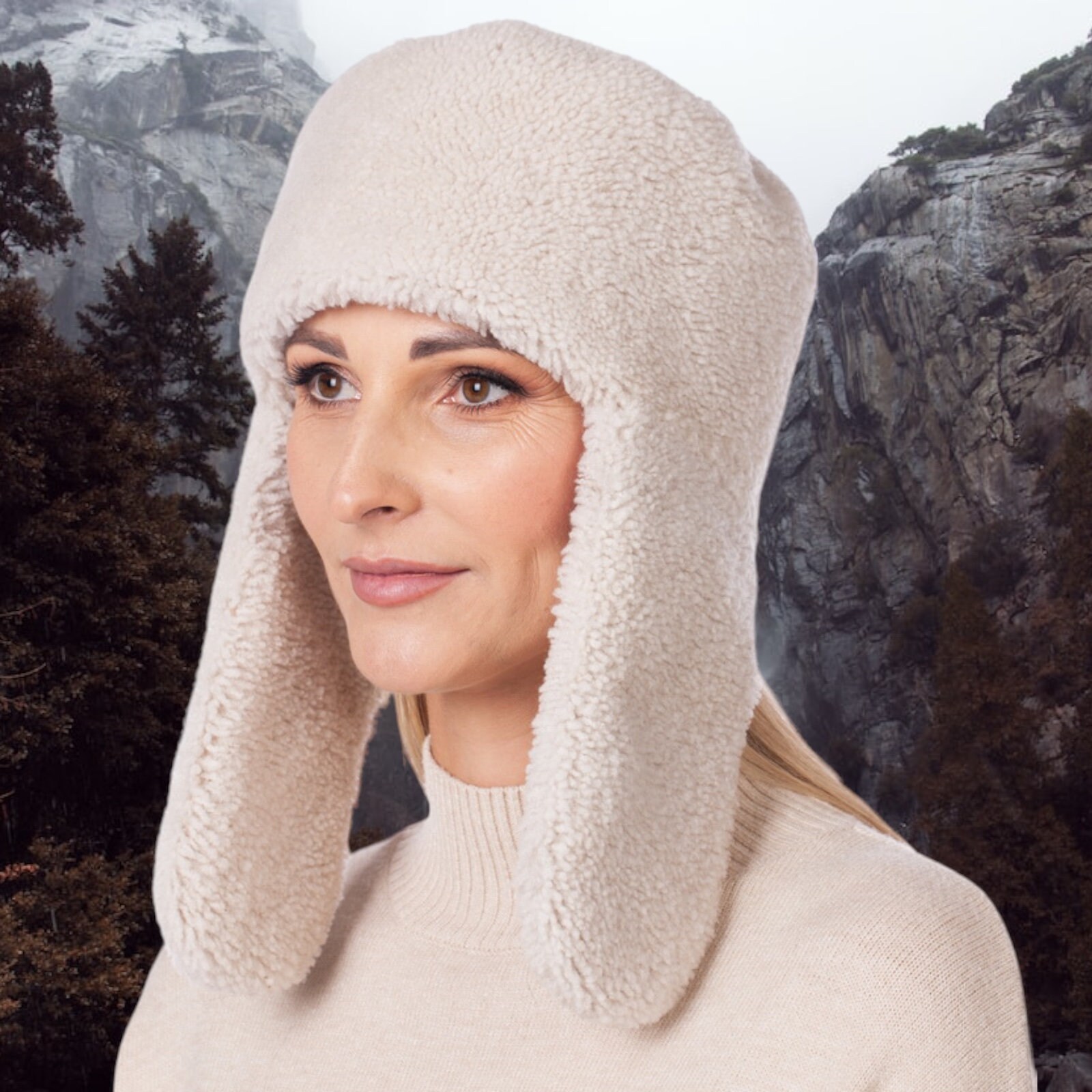 Cream White Shearling Fur Hat,winter Ushanka Trapper Hat,sheepskin ...