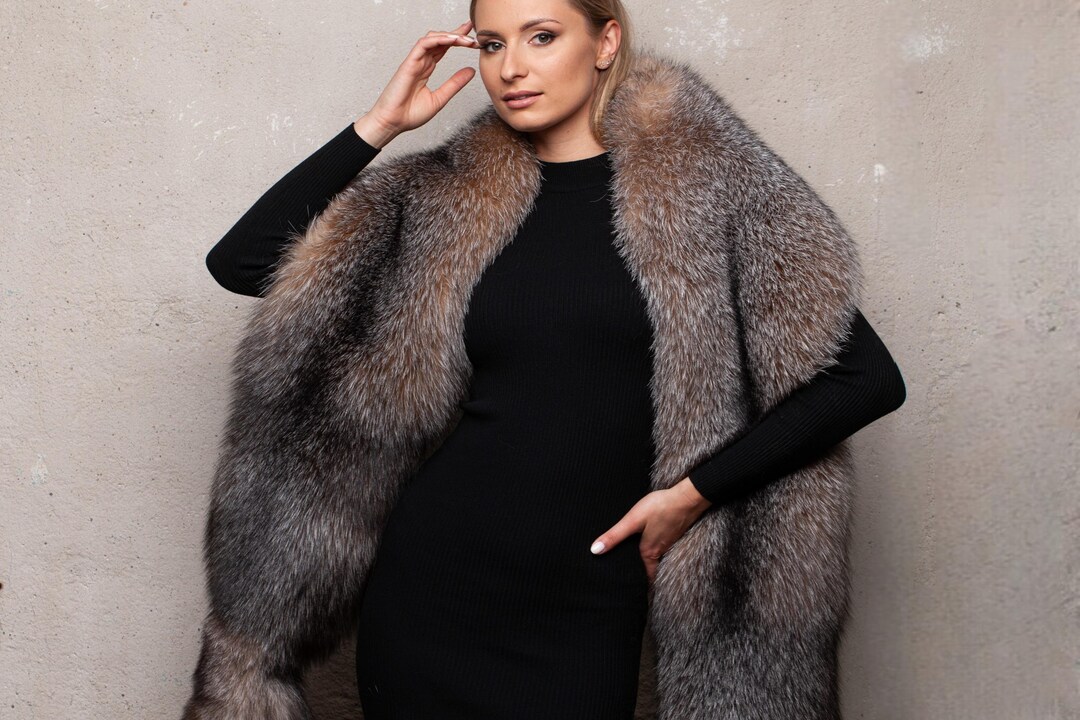 Large Brown Frost Fox Fur Stole,elegant Real Fox Fur Wrap With ...