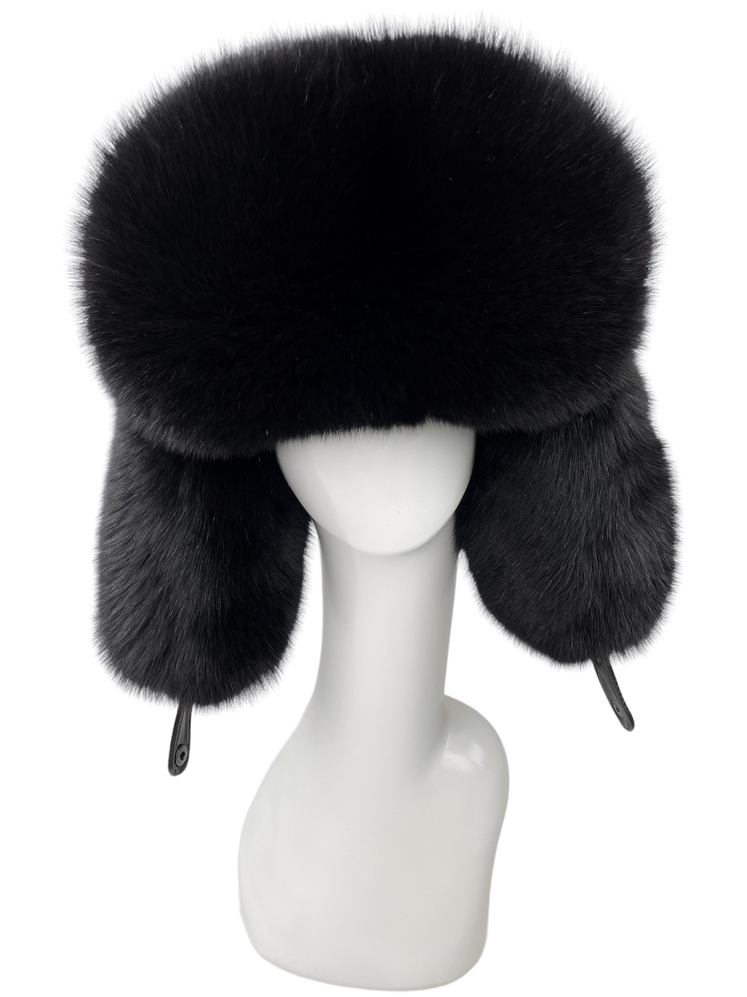 Black Fox Fur Ushanka Hat,oversized Full Fur Trapper Hat for Winter ...
