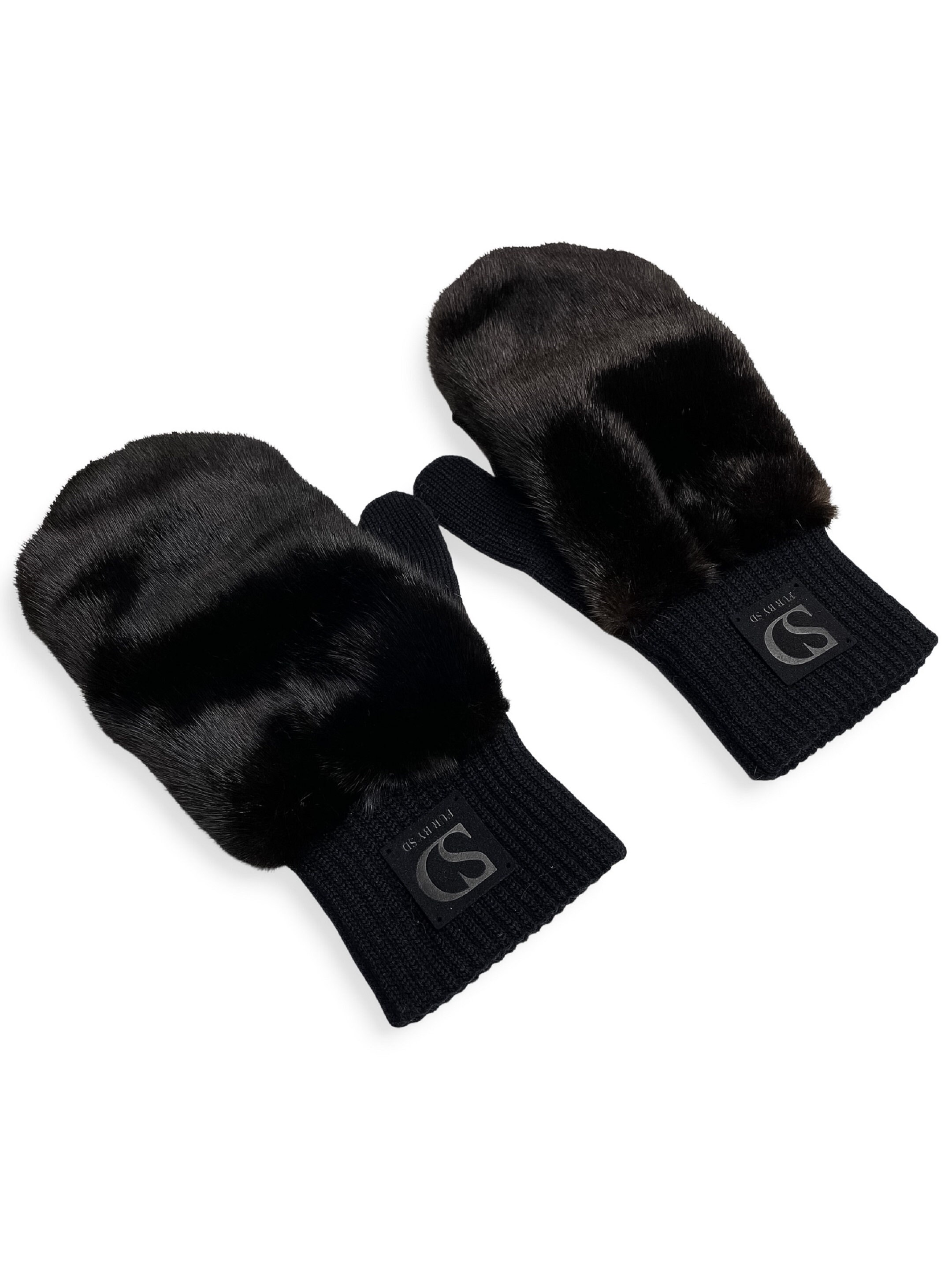 Black Flip Top Mittens With Mink Fur,fingerless Wool Mittens for Women ...