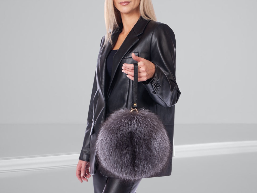 Blue Frost Fox Fur Bag,detachable Leather Handle Clutch Bag for Women ...