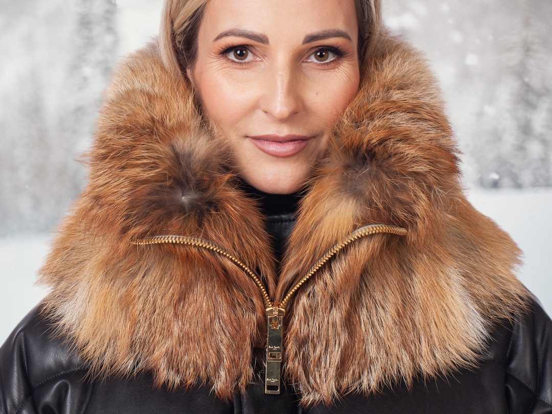 Red Fox Fur Collar Scarf,luxury Furry Collar With Zip,fluffy Cowl for ...