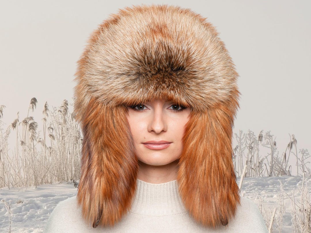 Red Fox Fur Ushanka Hat, Real Fur Trapper Hat With Earflaps, Russian ...