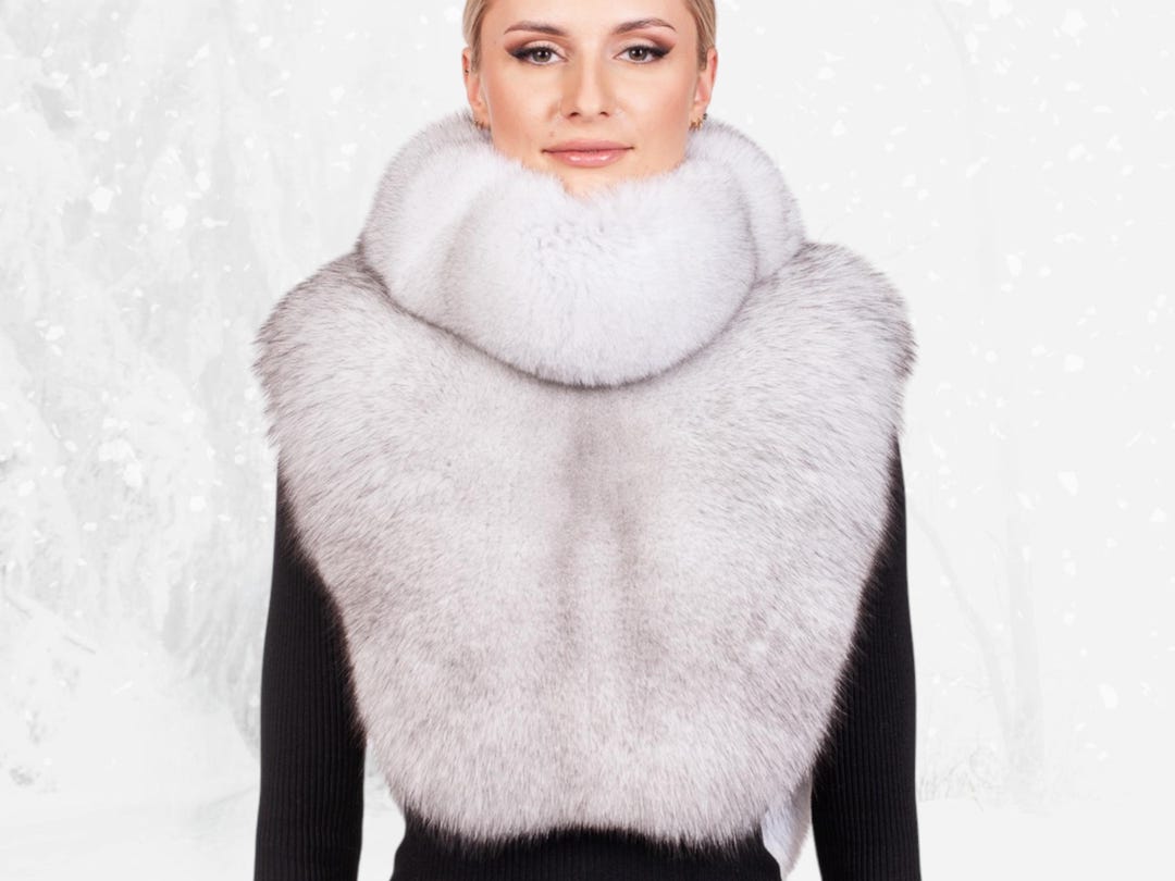 Blue Fox Fur Turtleneck Collar,white Fox Fur Headband and Winter Neck ...