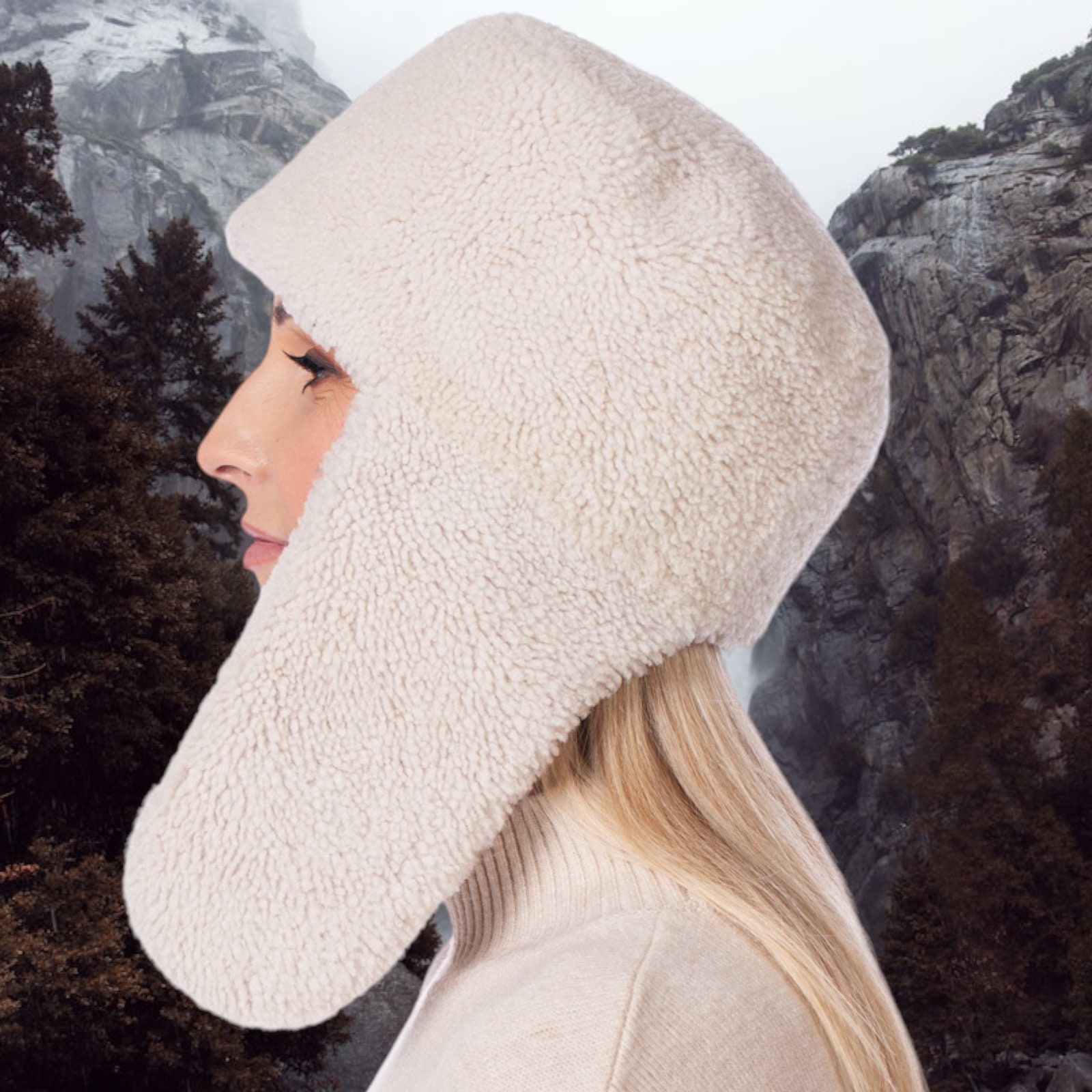 Cream White Shearling Fur Hat,winter Ushanka Trapper Hat,sheepskin ...