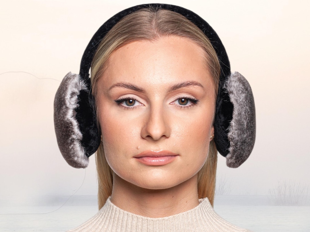 Grey Rex Rabbit Fur Earmuffs for Women,real Fur Double Sided Ear ...