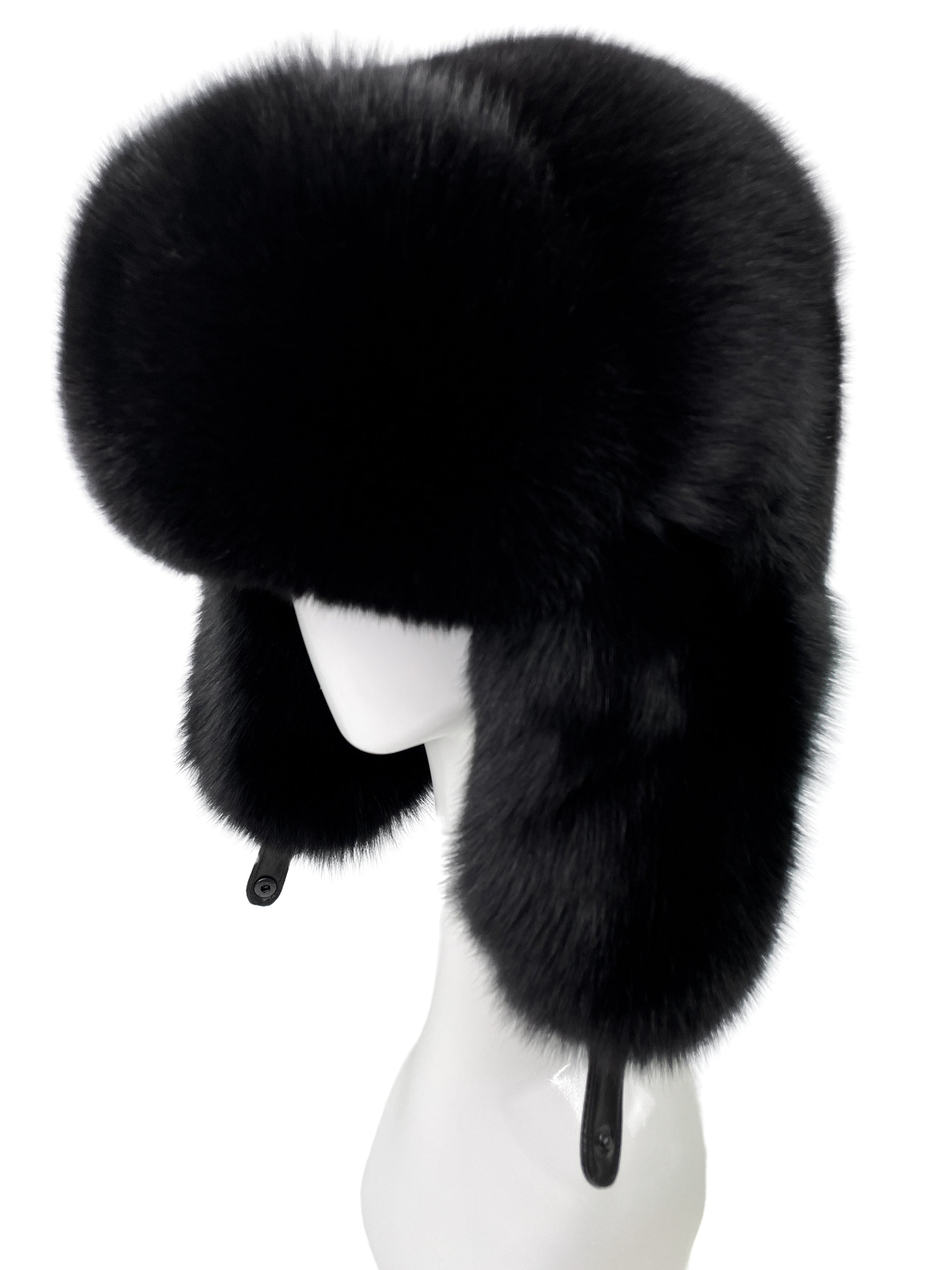 Black Fox Fur Ushanka Hat,oversized Full Fur Trapper Hat for Winter ...