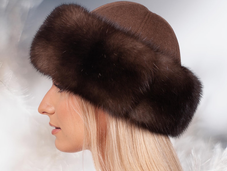 Brown Sable Fur Roller Hat,sable Fur Hat With Cashmere Wool,warm Winter ...