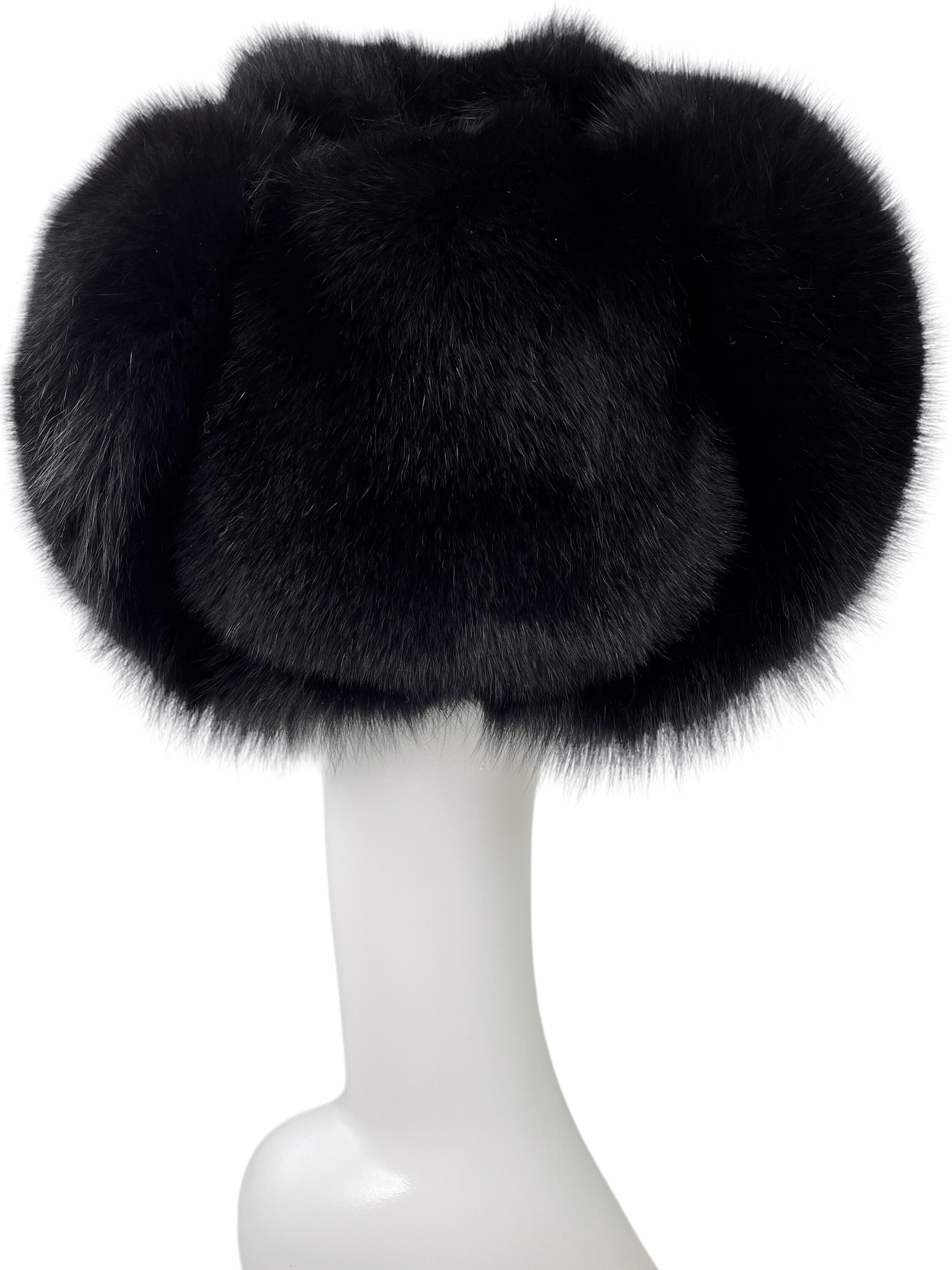 Black Fox Fur Ushanka Hat,oversized Full Fur Trapper Hat for Winter ...