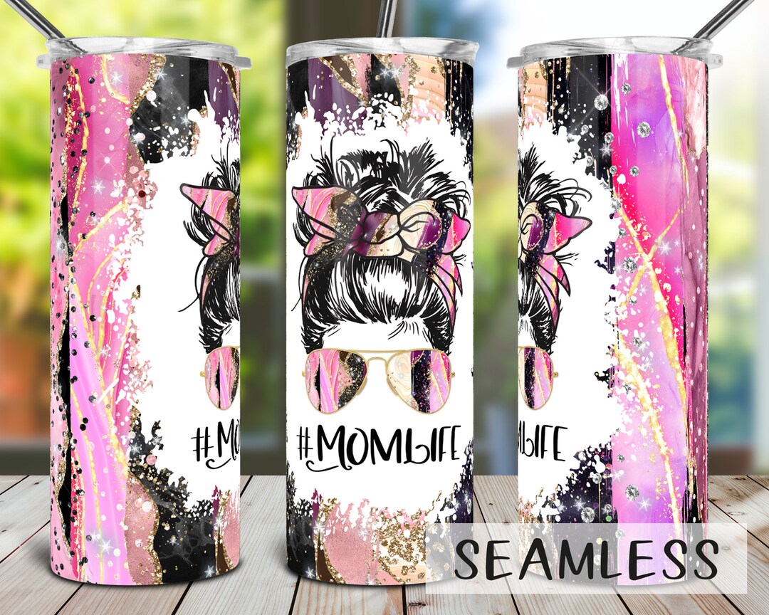 Mom Life Pink Glitter Tumbler PNG, Pink Glitter Mom Life Tumbler ...