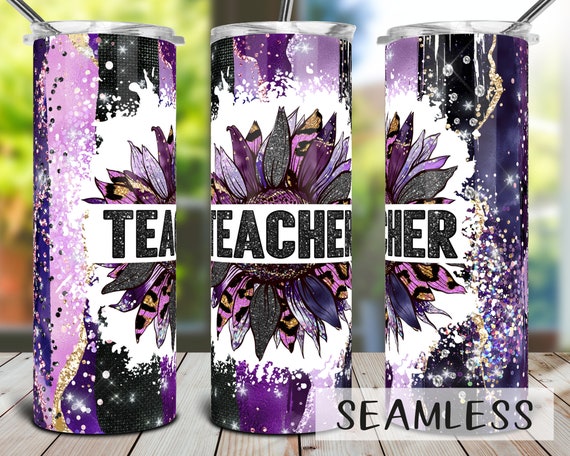 Teacher Purple Sunflower Glitter Tumbler PNG Teacher Life - Etsy