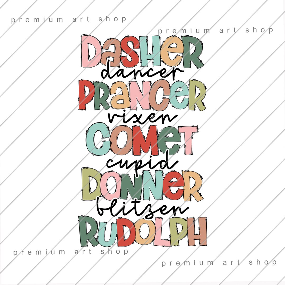 Reindeer Names Christmas PNG, Dasher, Prancer, Vixen Sublimation ...