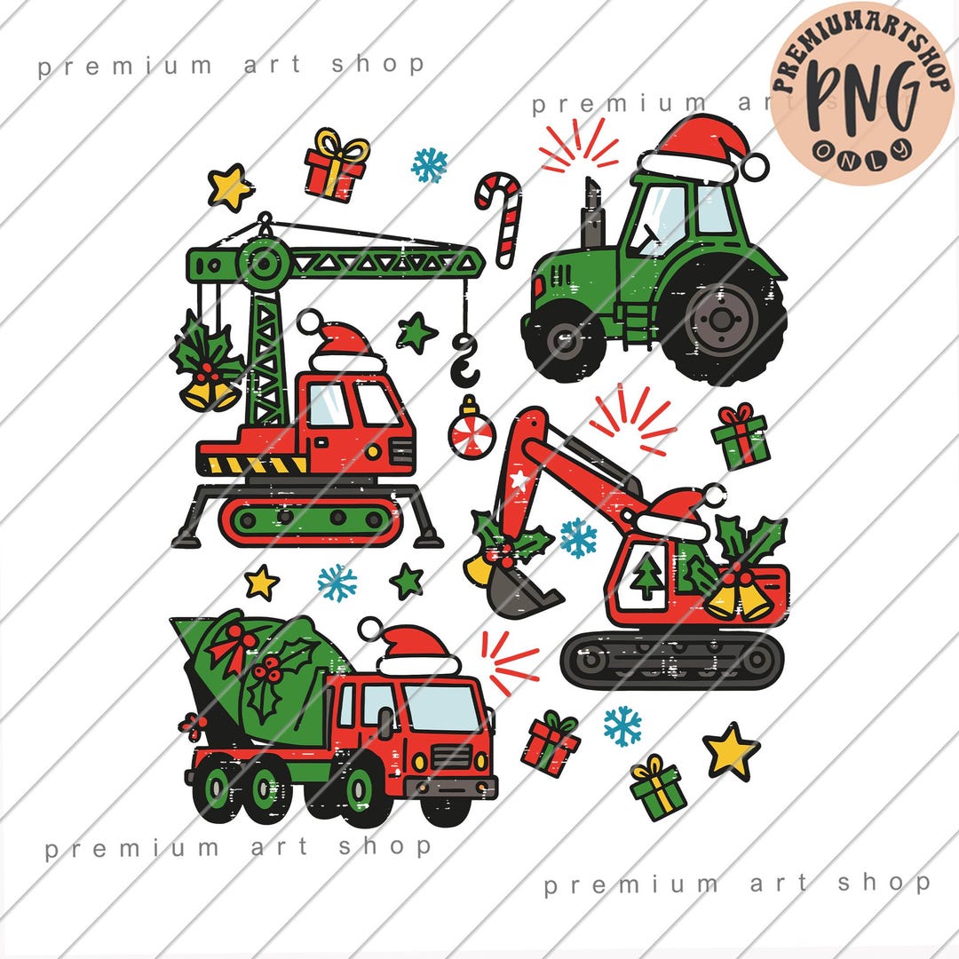 Christmas Construction Trucks PNG - Truck Lover Sublimation (digital ...