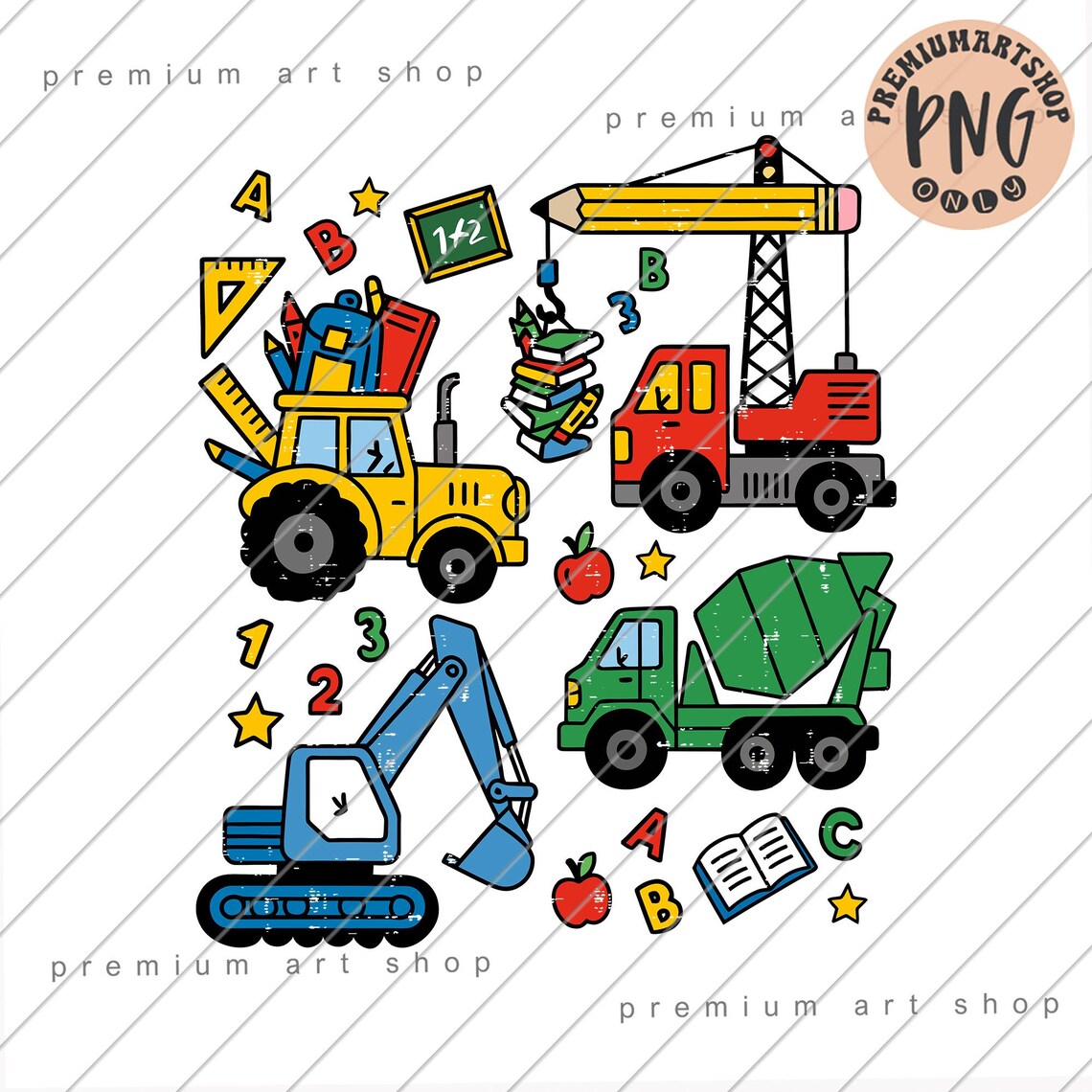 Back to School Construction Trucks PNG: First Day of School Sublimation ...