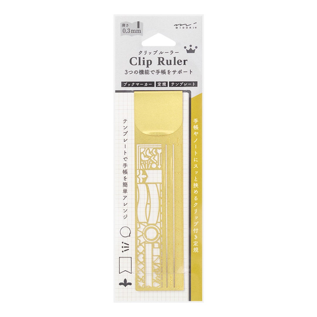 Midori Clip Ruler - Gold - 0.3mm Thick, 15cm With Stencils for Planning ...