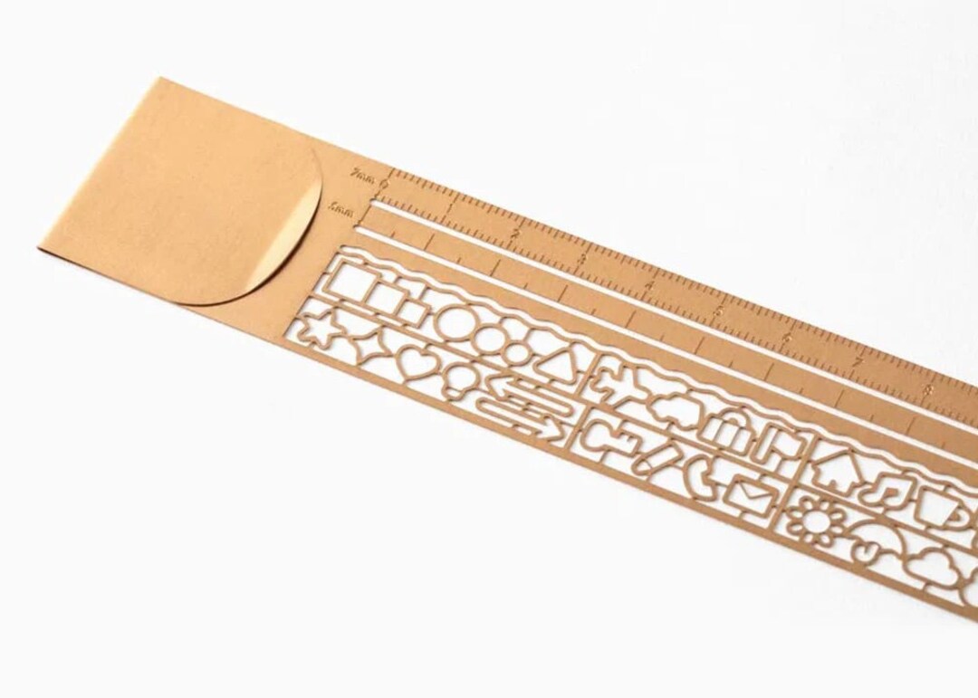 Midori Clip Ruler - Copper - 0.3mm Thick, 15cm With Stencils for ...