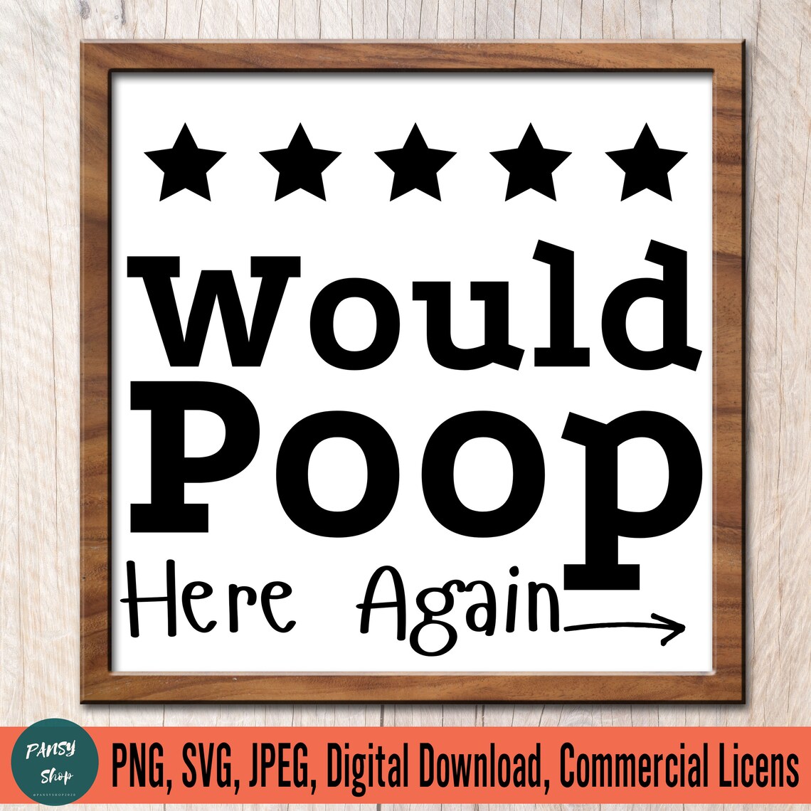 Would Poop Here Again SVG File for Cricut, Bathroom Signs Funny ...