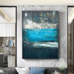 Shades of Blue Abstract Handmade Painting on Canvas, Textured Wall Art ...