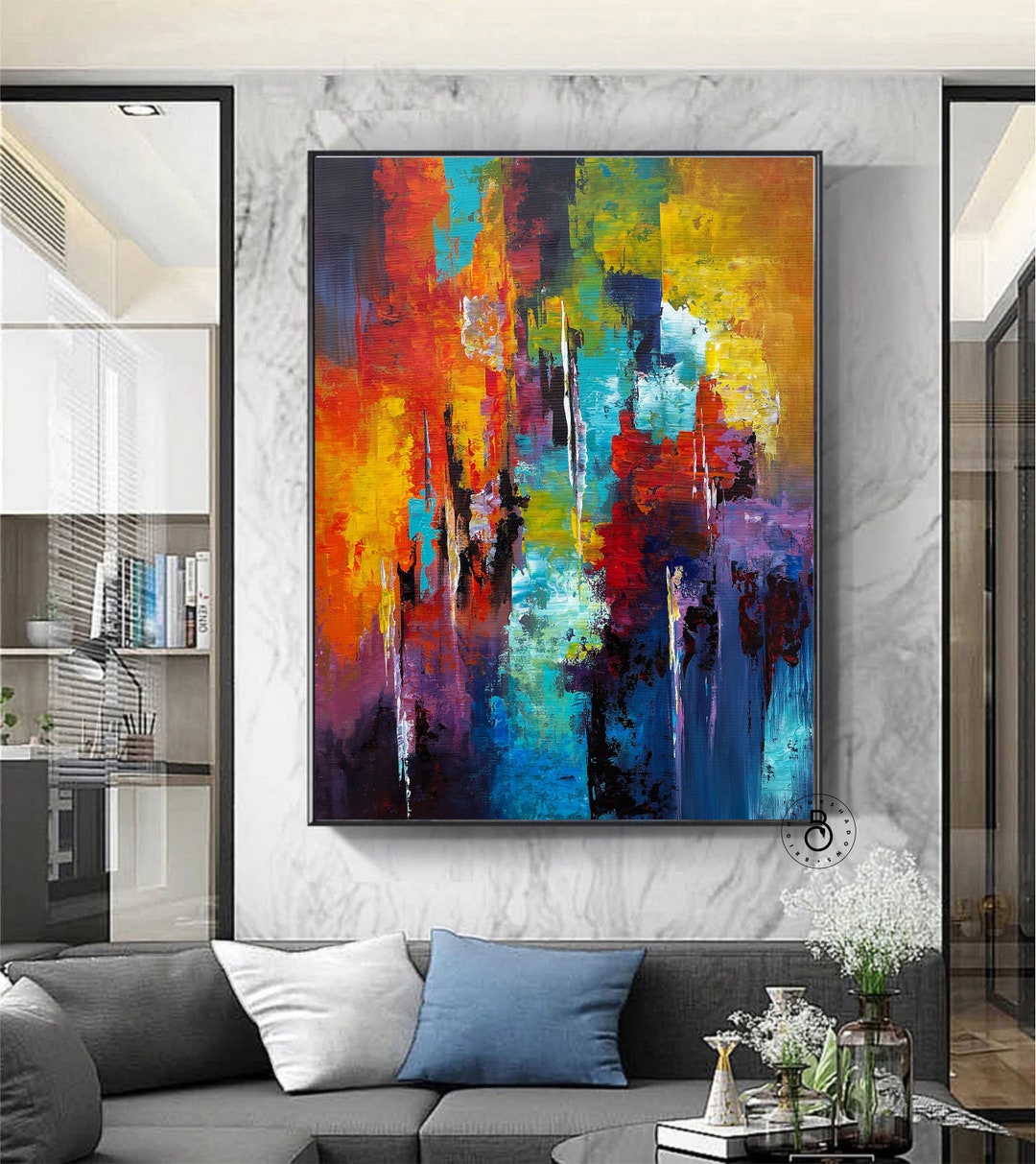 All Mix Bright Acrylic Color Abstract, Handmade Painting on Canvas ...