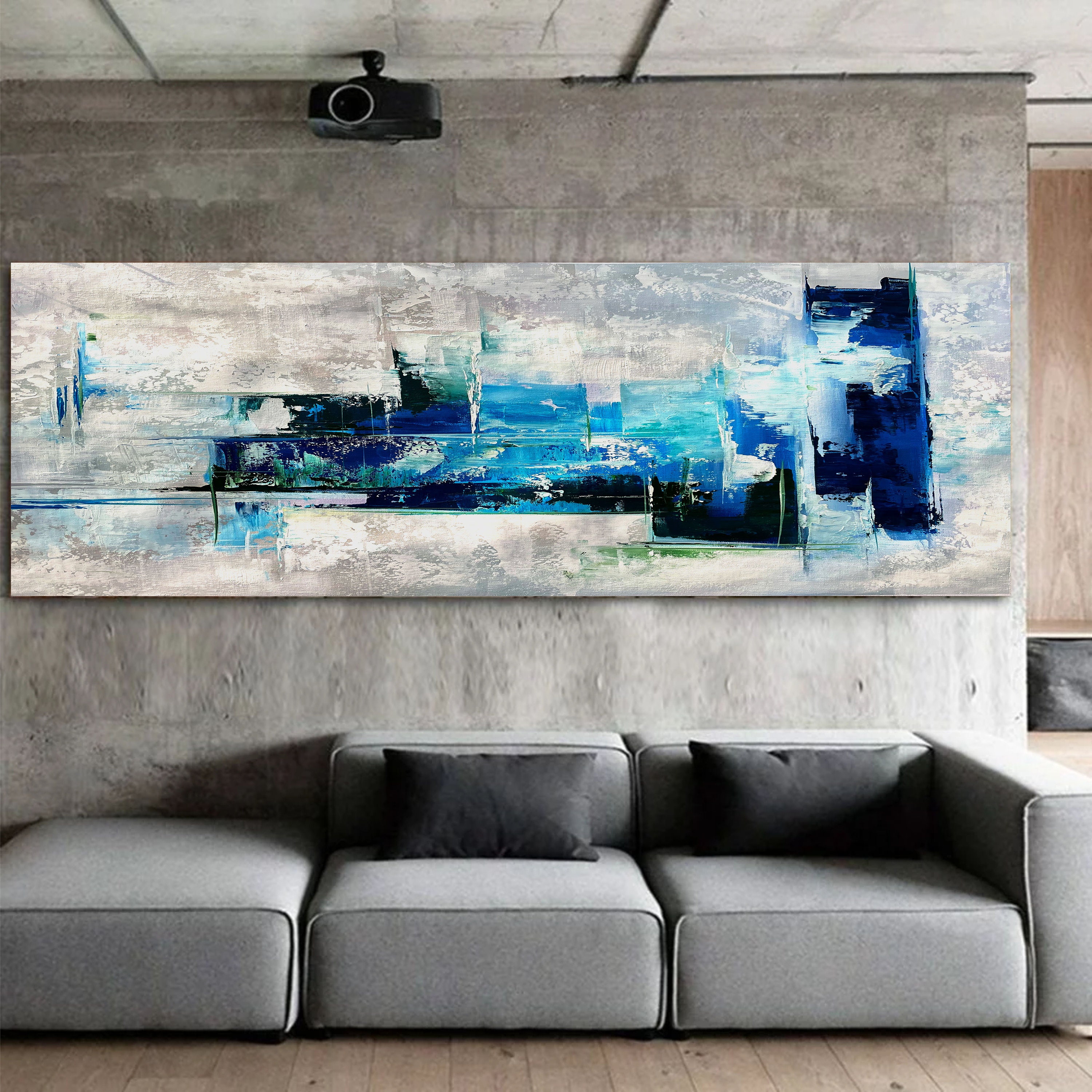 Blue Abstract Canvas Paintings Huge Wall Artwork Original - Etsy