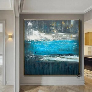 Shades of Blue Abstract Handmade Painting on Canvas, Textured Wall Art ...