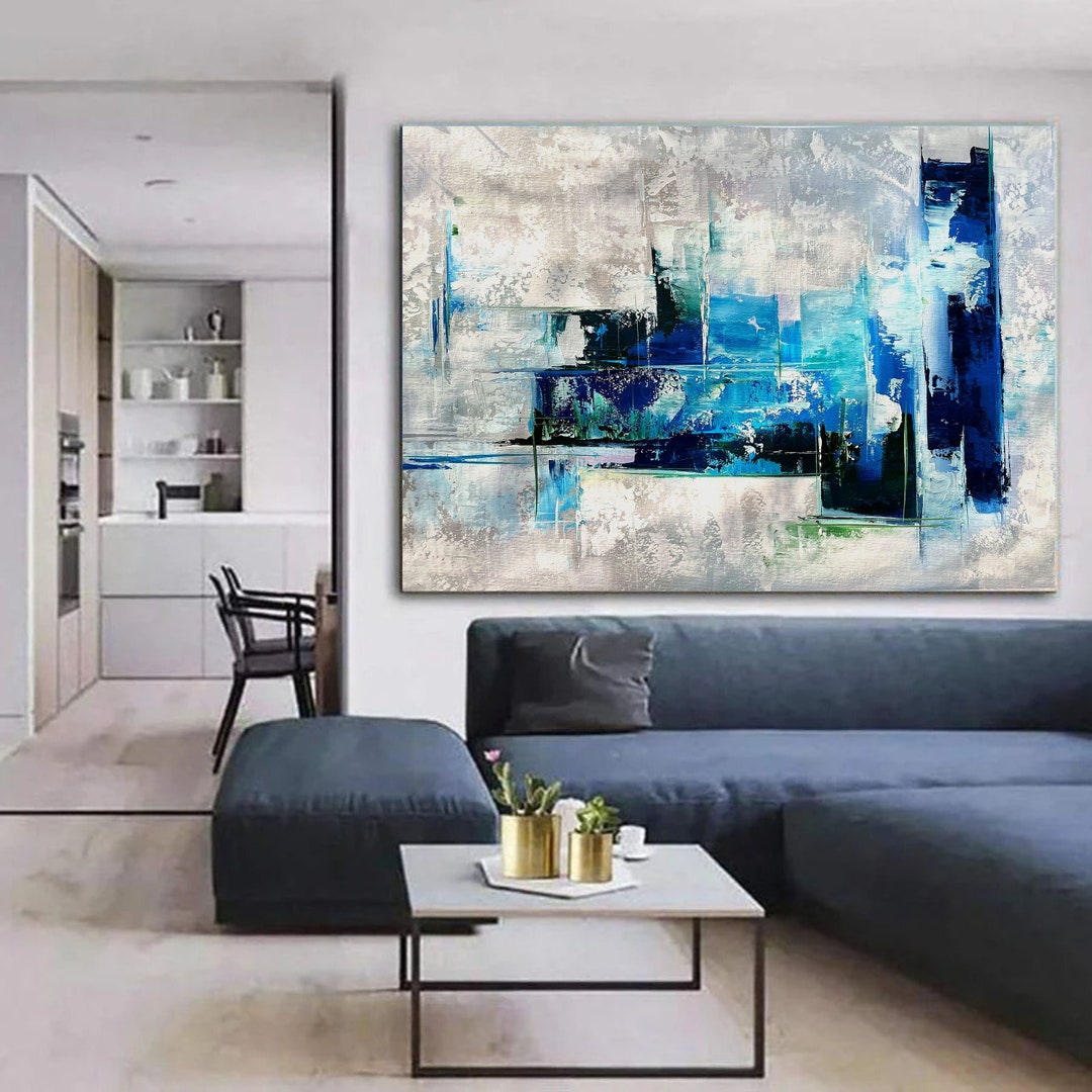 Blue Abstract Canvas Paintings Huge Wall Artwork Original - Etsy