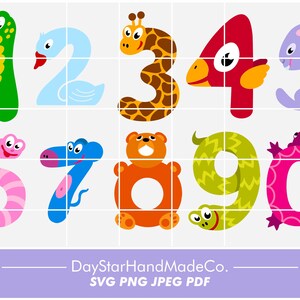Cute Animal Numerical Numbers. Svg Cut File. Hand Drawn Numerical ...