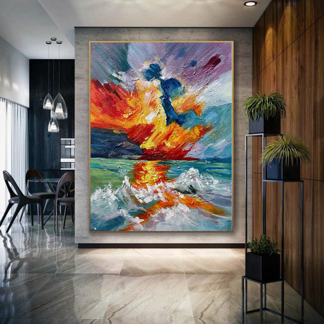 Large Handmade Wall Painting on Canvas, Huge Size Wall Art With Heavy ...