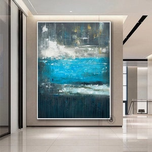 Shades of Blue Abstract Handmade Painting on Canvas, Textured Wall Art ...