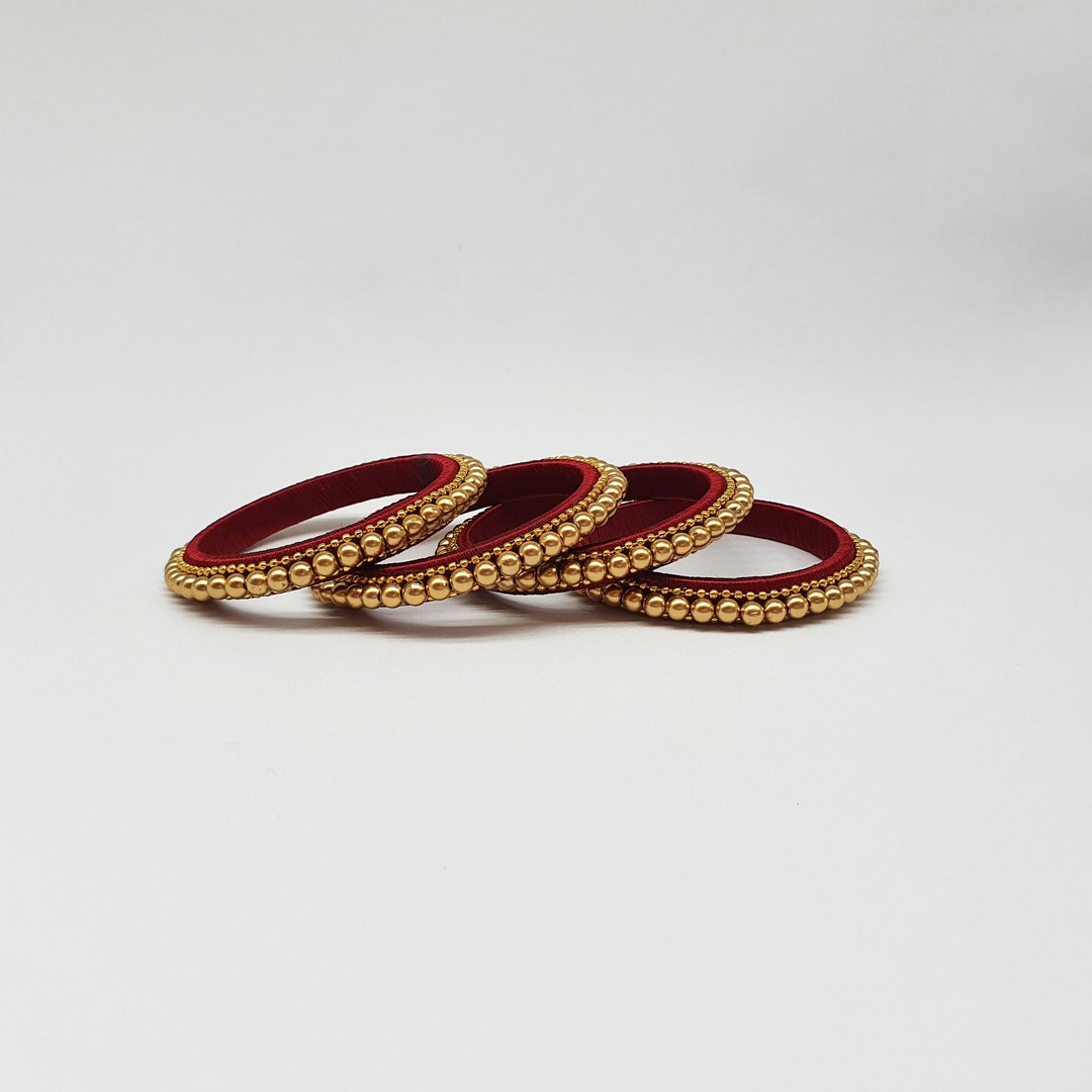 Handmade Indian Silk Thread Bangles With Gold Bead Detail - Set of 4 ...
