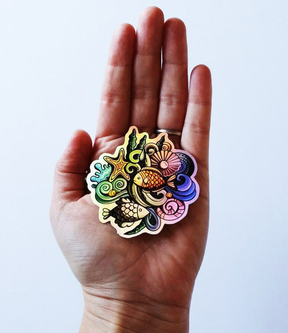 Holographic Reef Sticker Fish sticker waterproof sticker | Etsy