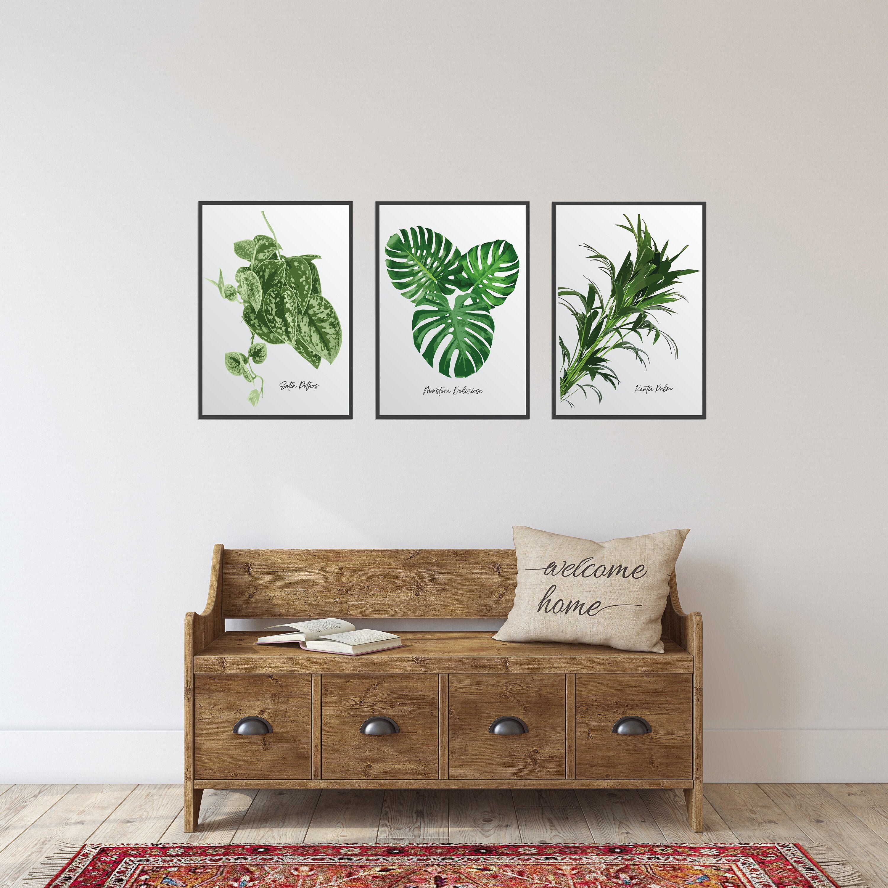 Set of 3 Green Botanical Prints, Original Houseplant Illustrations ...
