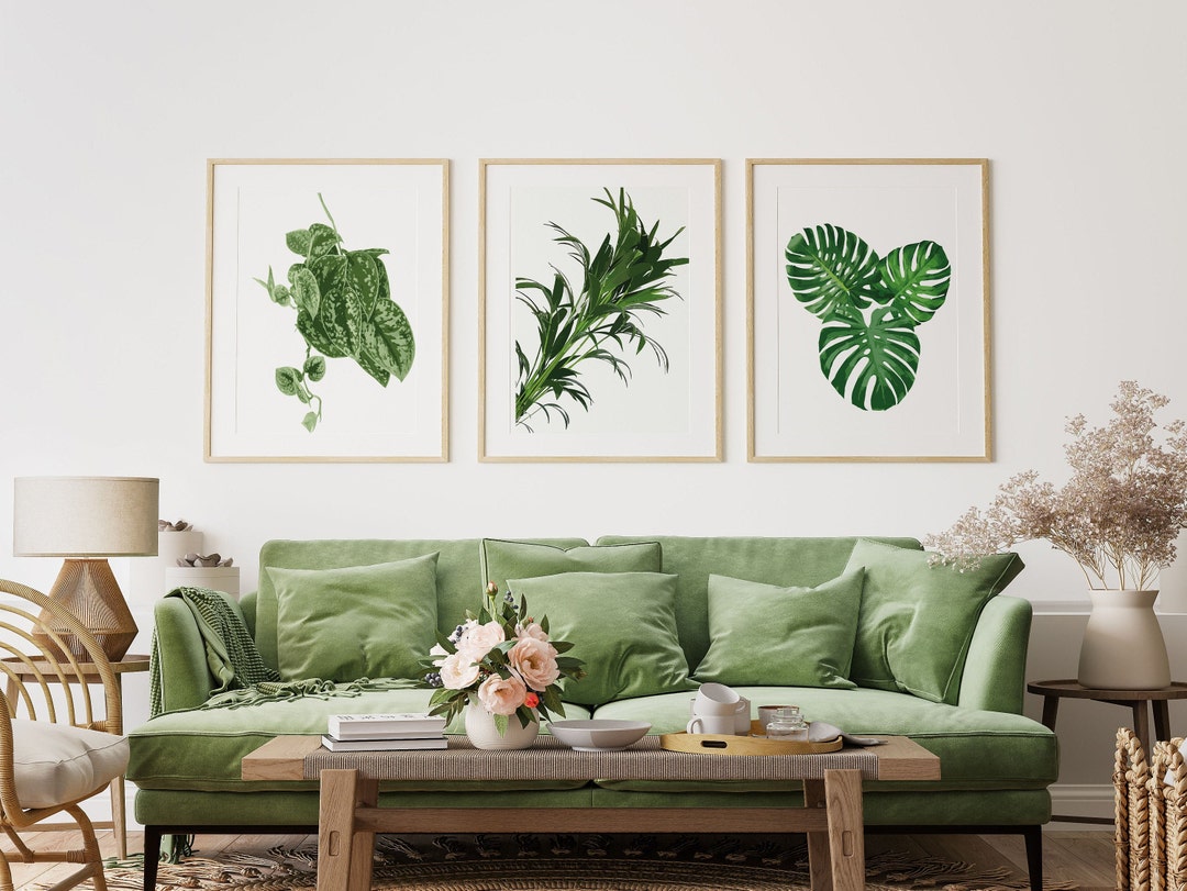 Set of 3 Green Botanical Prints, Original Houseplant Illustrations ...