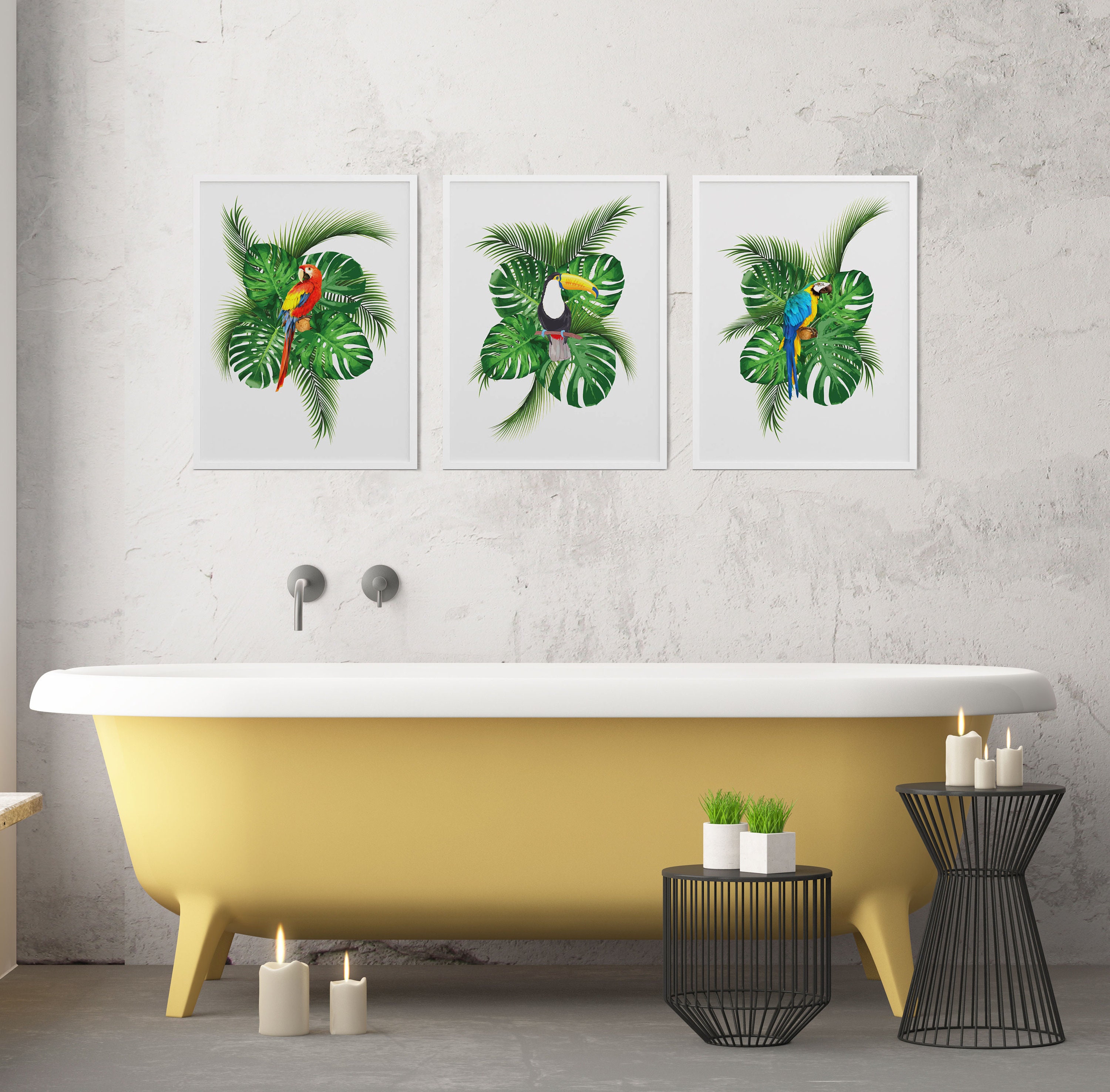 Set of 3 Tropical Bird Prints Bright Jungle Art Botanical - Etsy Singapore