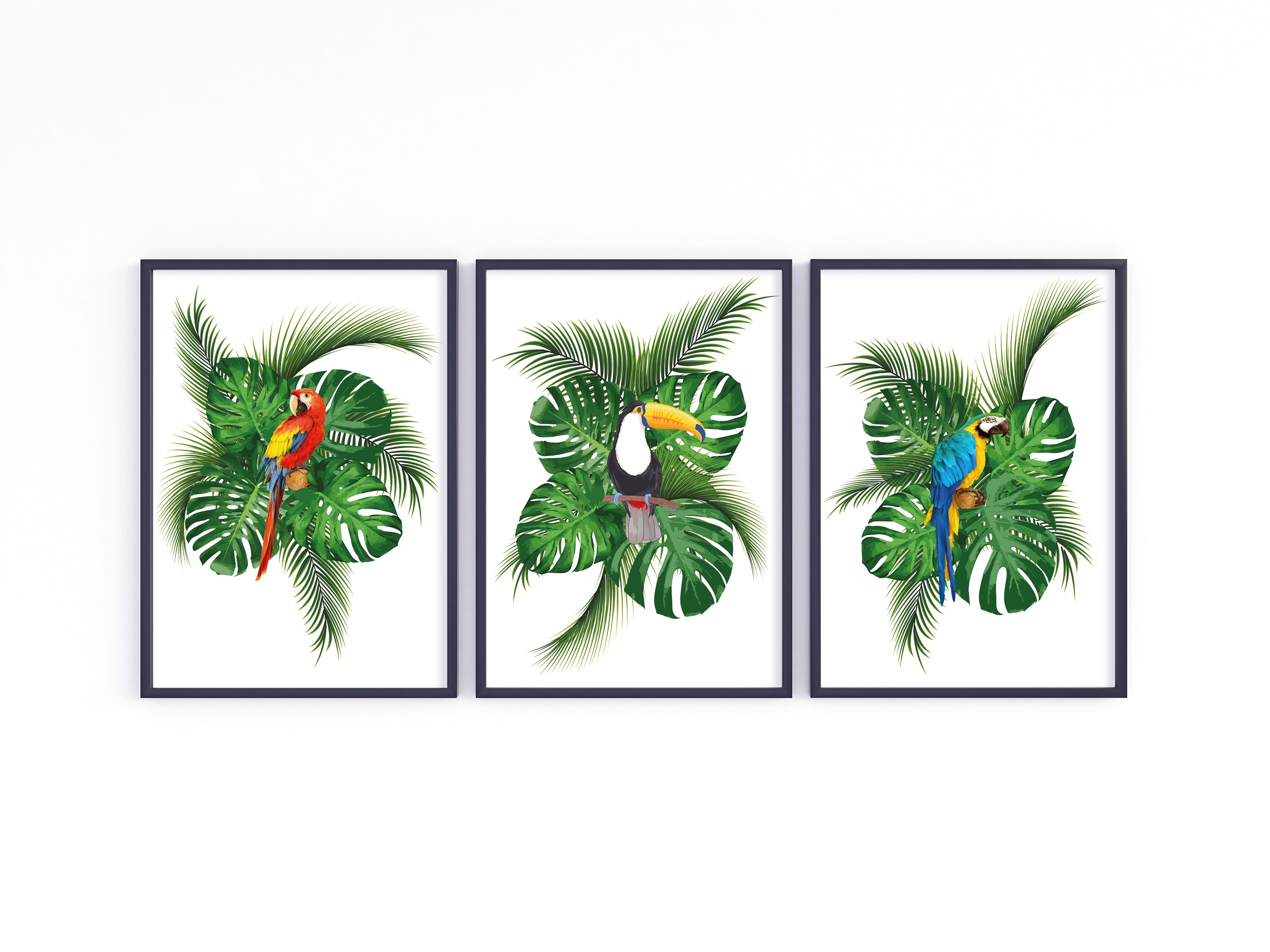 Set of 3 Tropical Bird Prints Bright Jungle Art Botanical - Etsy Singapore