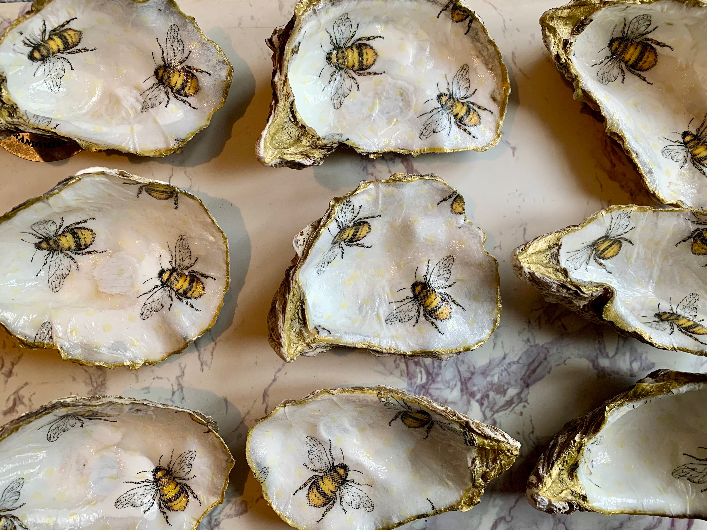 Bee Print Oyster Shell Trinket Dish - Etsy UK