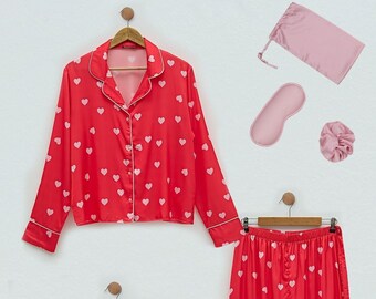 Satin Heart Pajamas - Etsy