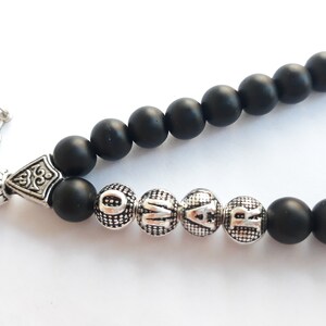 Personalized Tasbih, Custom Name With Matte Black Stone Round Prayer ...