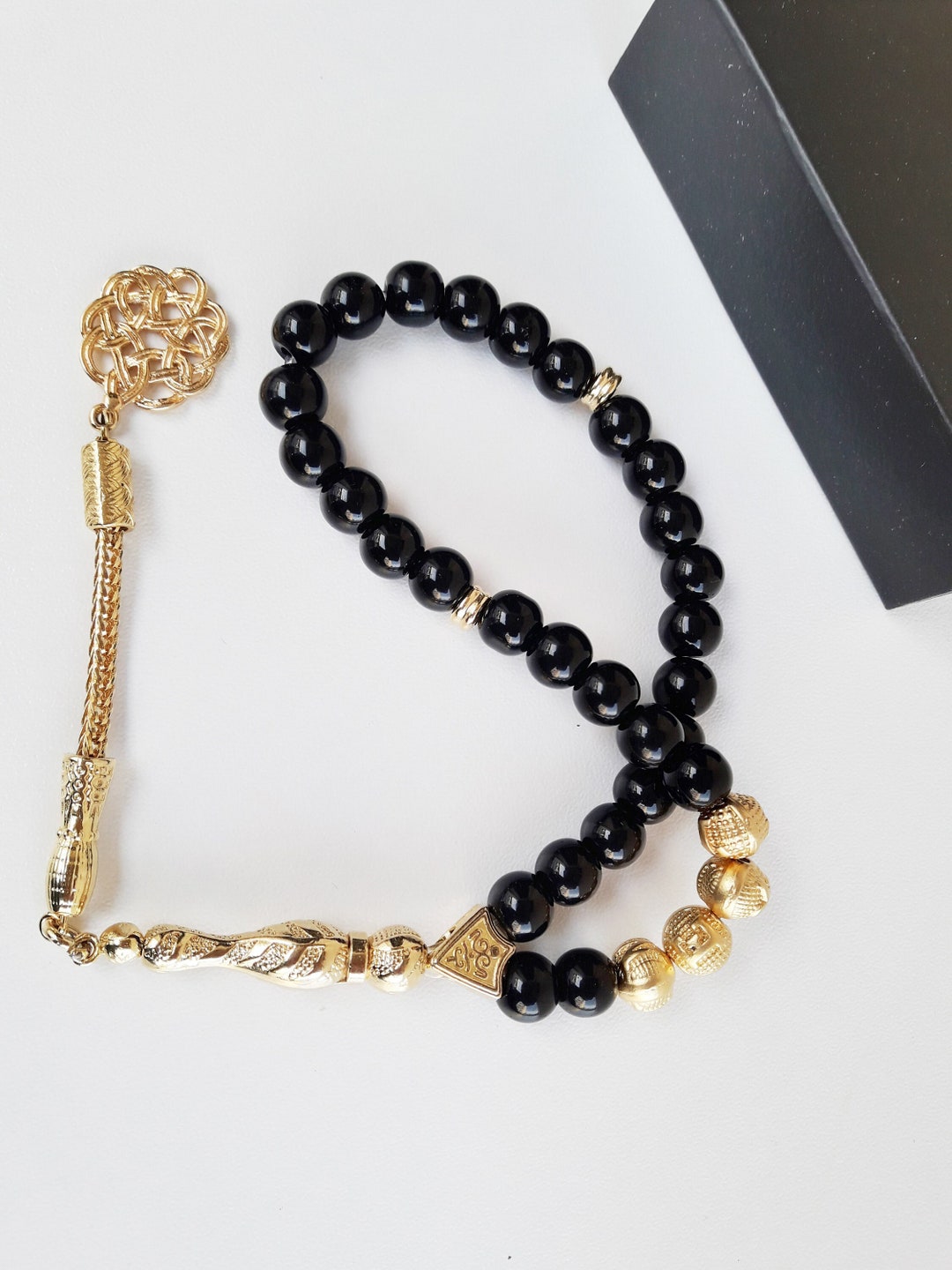 Personalized Tasbih, Custom Name With Bright Black Stone Round Prayer ...