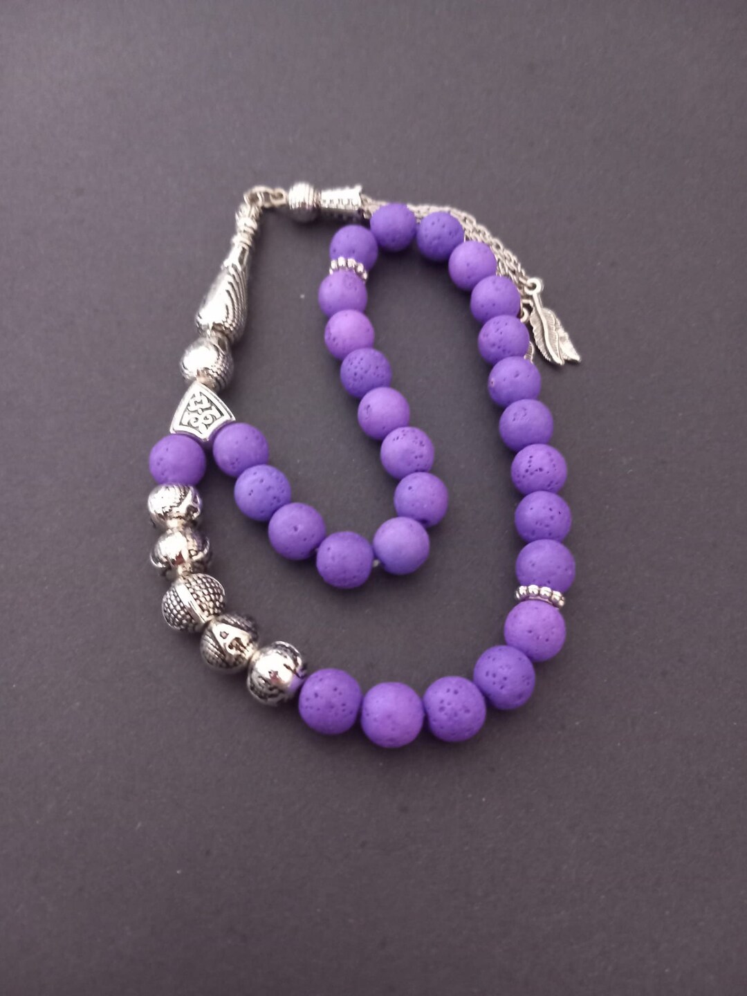 Purple Tasbih Custom Name With Lava Stone Round Prayer Beads ...