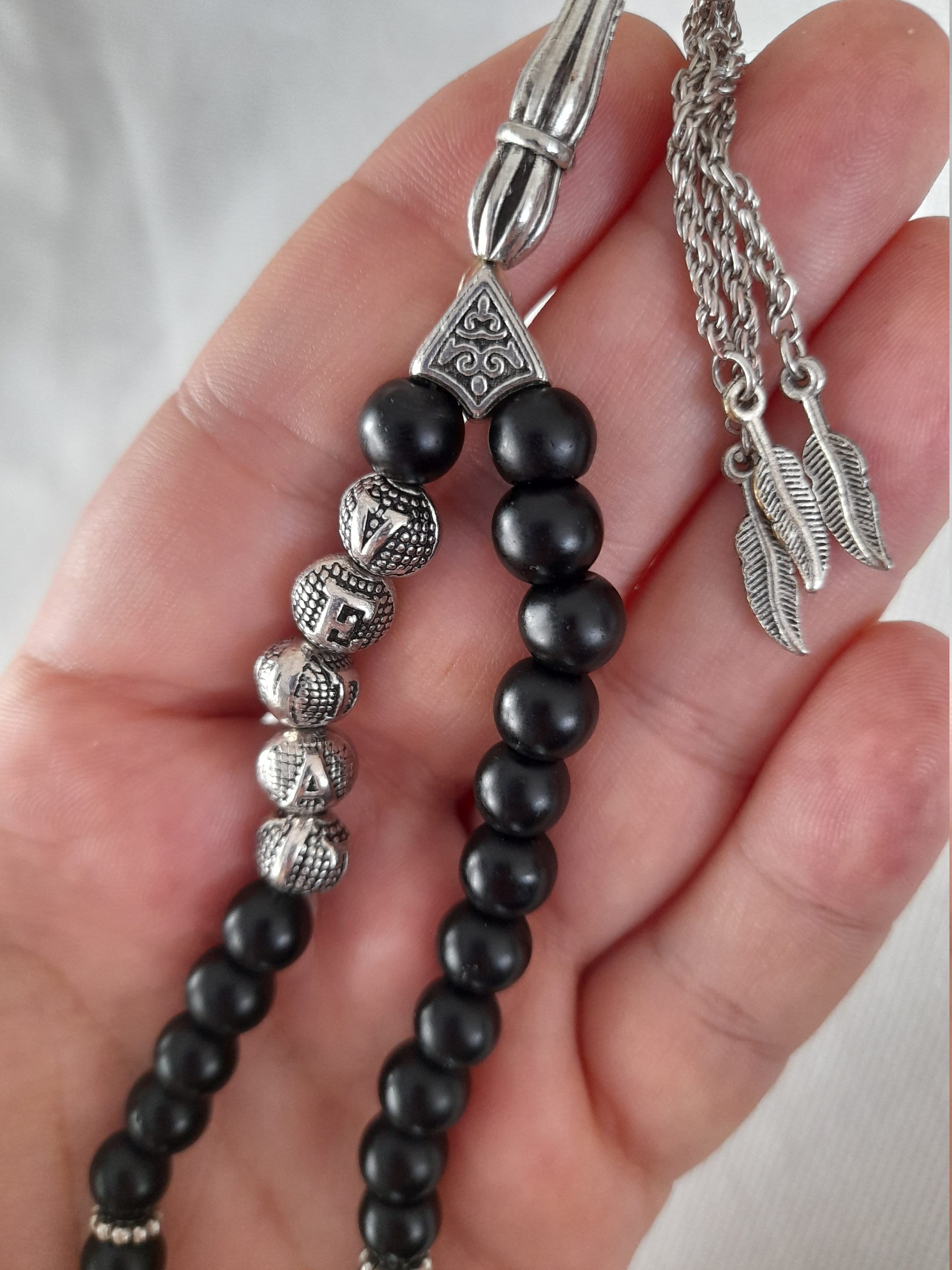 Onyx Tasbih Custom Name With Matte Black Stone Round Prayer | Etsy