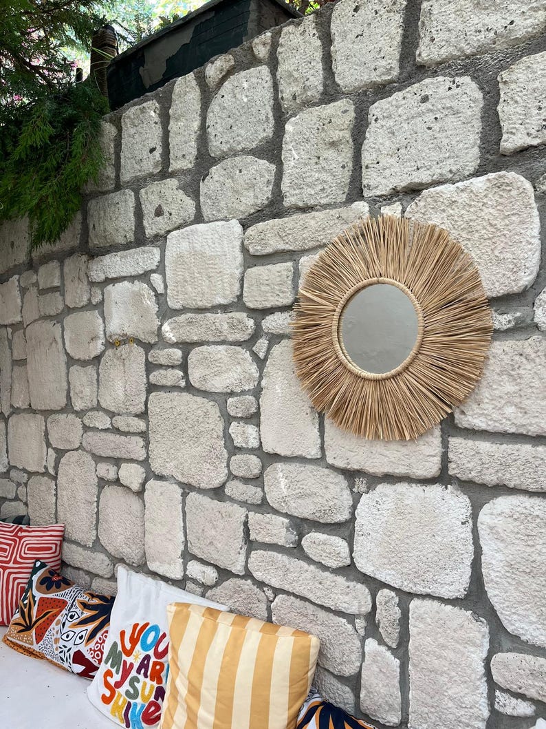 Boho Raffia Mirror Wall Hanging: Natural Bamboo Coastal Decor - Etsy