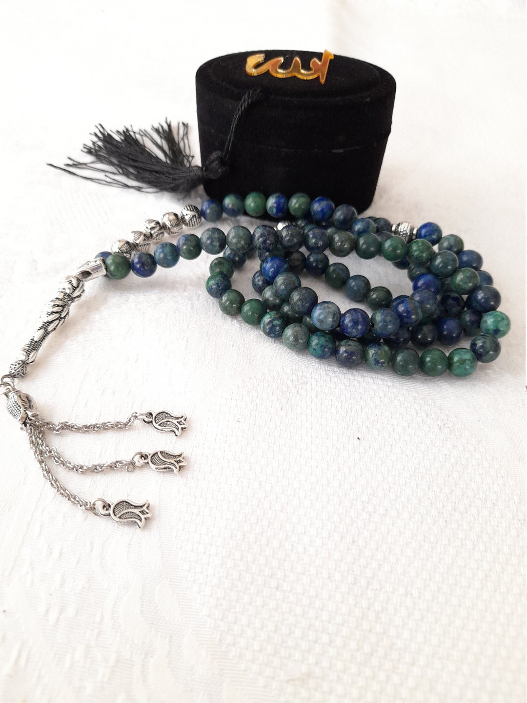 Custom Name Islamic Tesbih, Personalized Prayer Beads With Velvet Cover ...