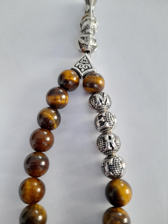 Tasbih Custom Name With Tigers Eye Stone Round Prayer Beads - Etsy