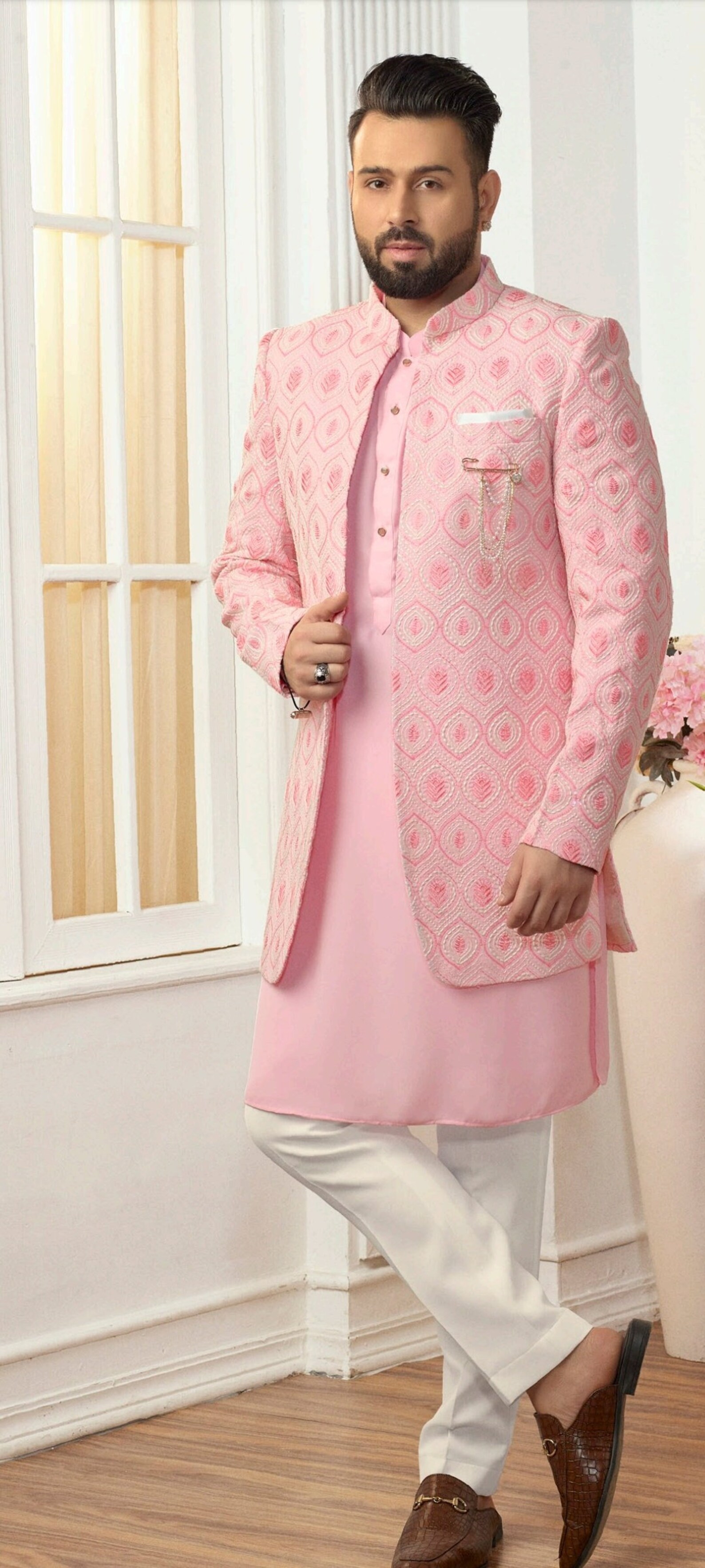 Mens Indian Latest Design for Pink Indo Western Sherwani Groom Wedding ...