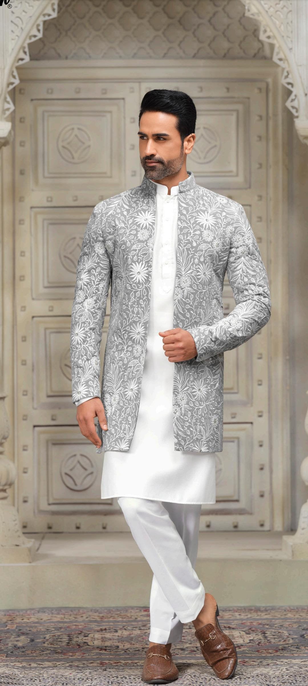 Mens Indian Latest Design for Grey Indo Western Sherwani Groom Wedding ...