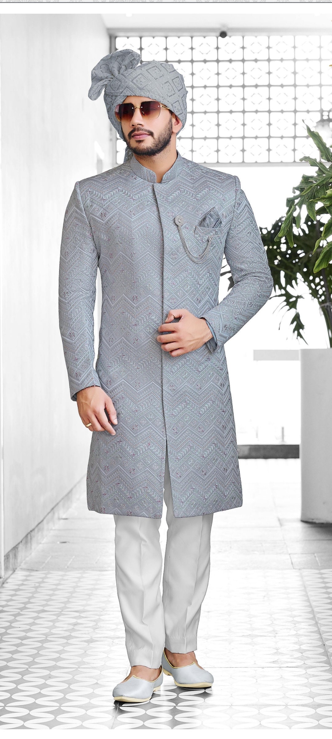 Mens Indian Latest Design for Grey Indo Western Sherwani Groom - Etsy