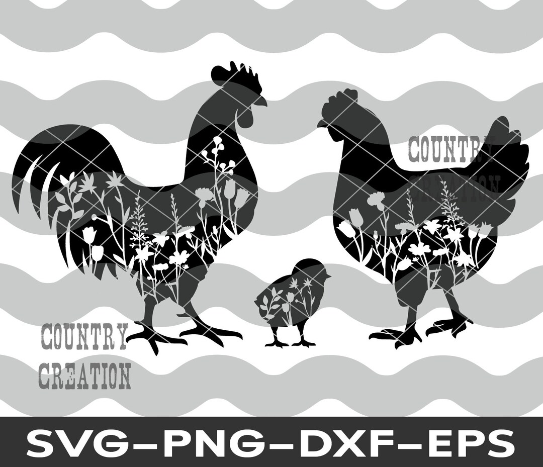 Rooster Svg Silhouette, Floral Chicken Svg, Floral Rooster SVG, Farm ...