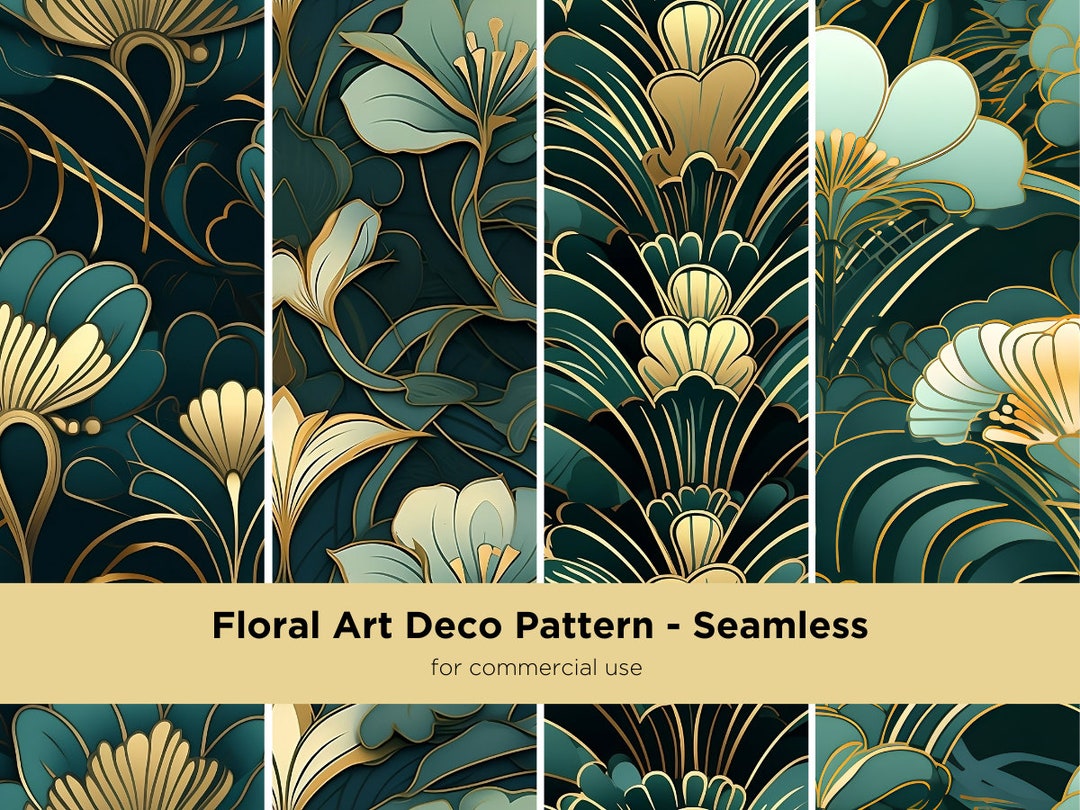 Floral Art Deco Pattern, 1920s Digital Paper, Seamless Background, Art ...
