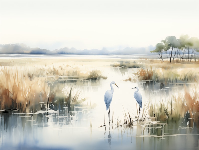 Marsh Waders Watercolor Collection - Blue Heron - Egret - Watercolor ...
